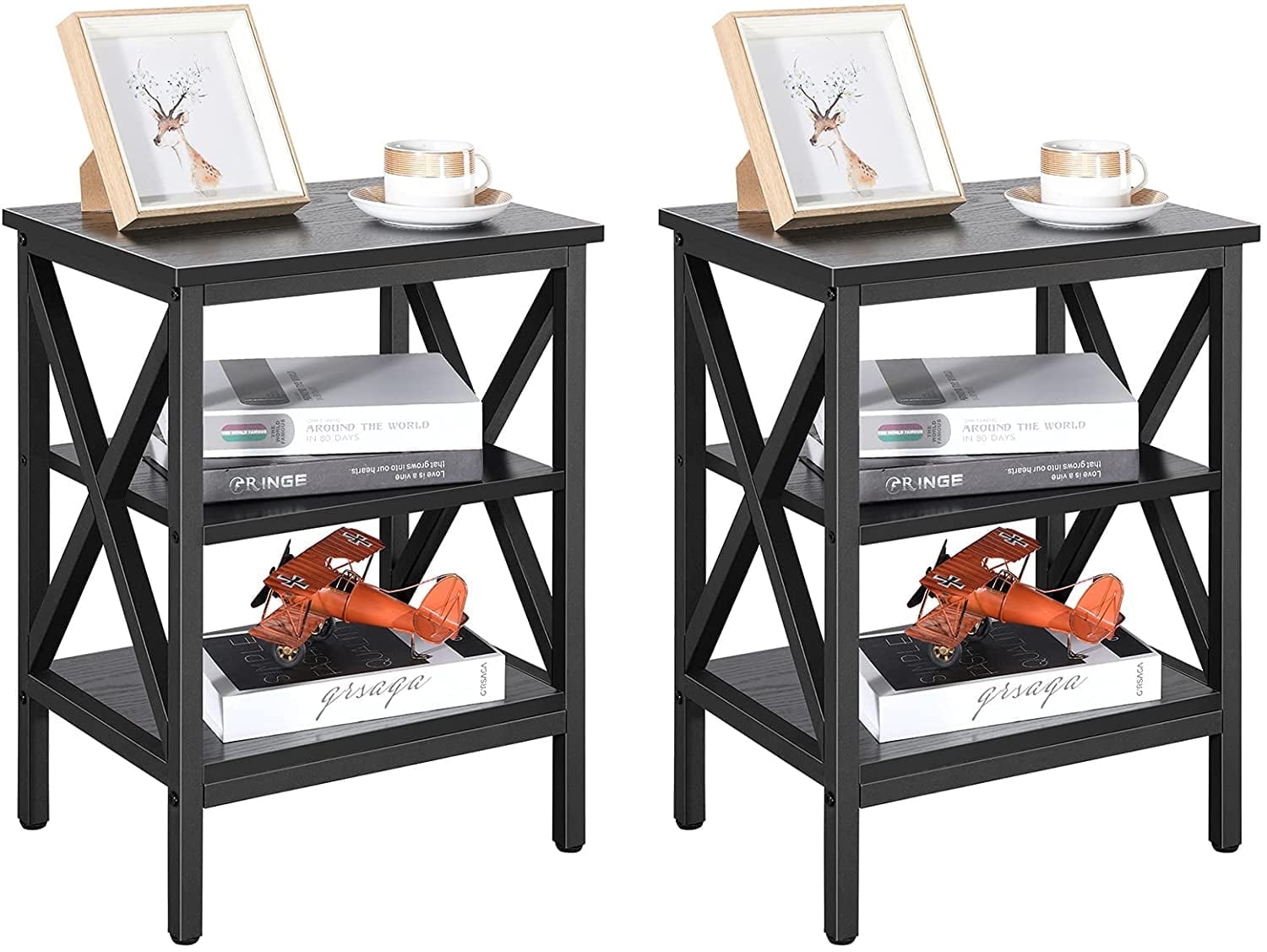 DEXTRUS End Tables, Modern Rectangle Multifunction P2 MDF, Black (Set ...