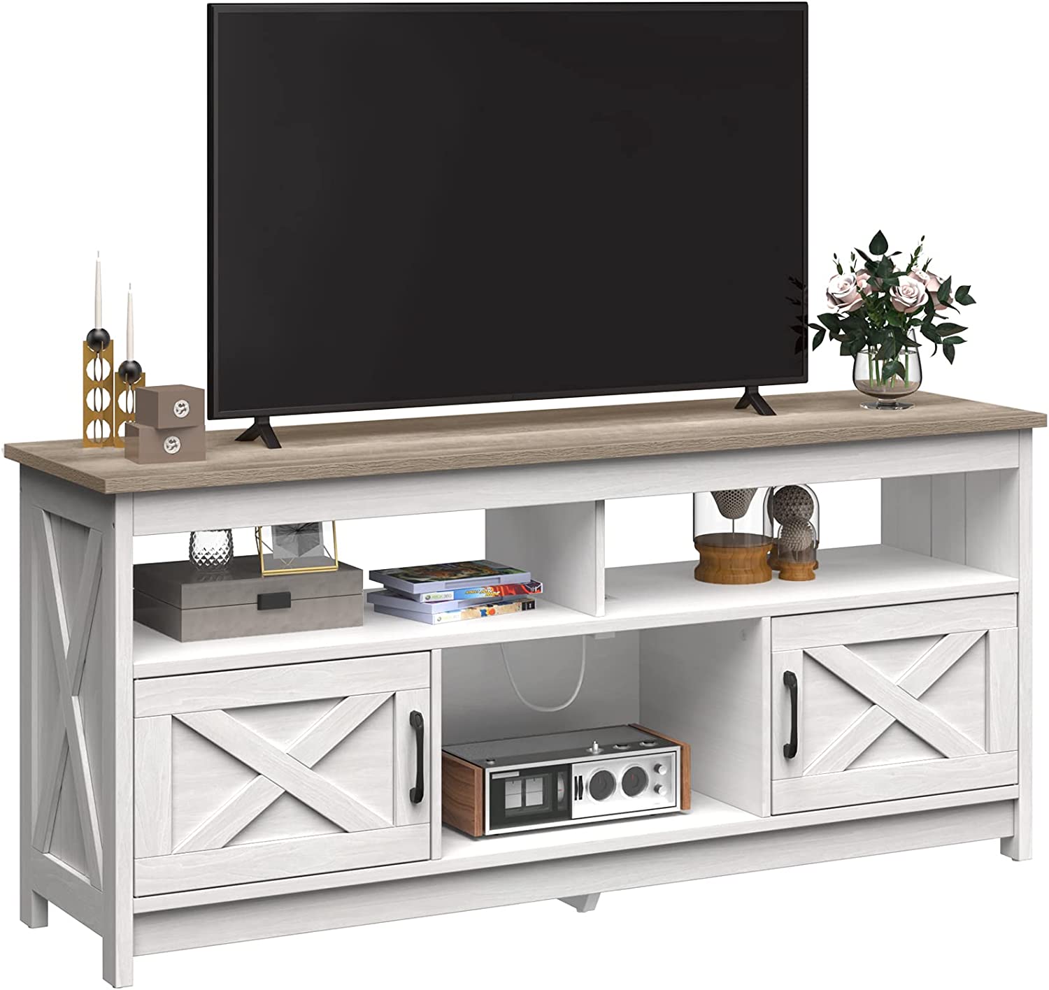 Dextrus Farmhouse TV Stand Wood TV Media Console Entertainment Center ...