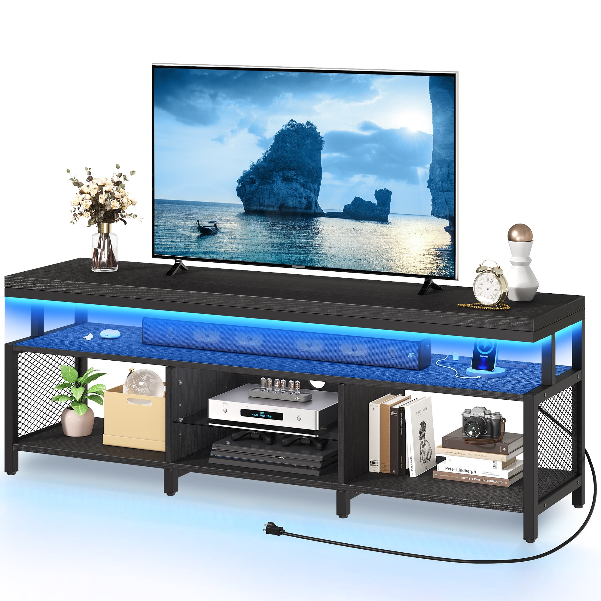 DEXTRUS LED TV Stands w/Power Outlets, Industrial TV Stand for 55/60/65 ...