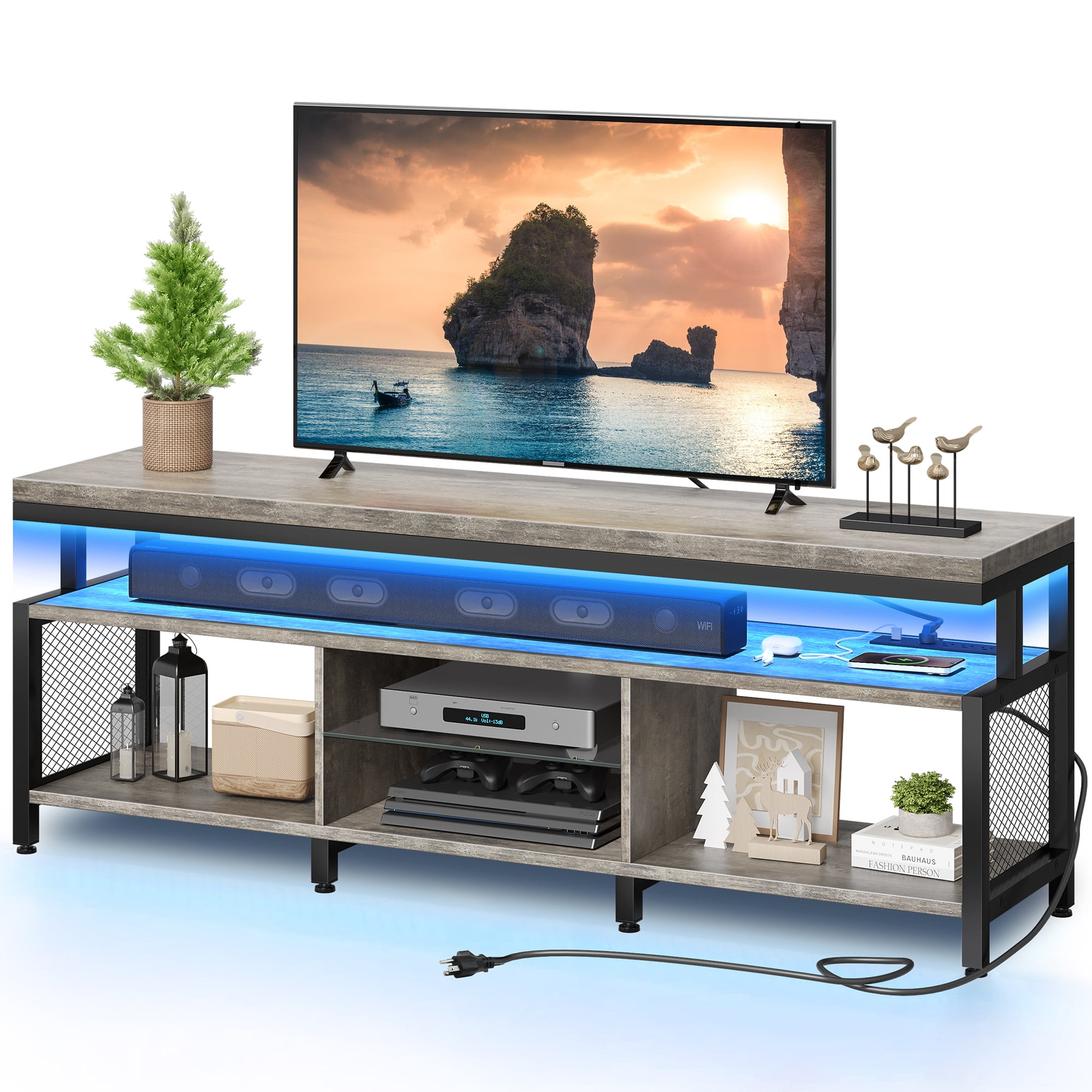 DEXTRUS LED TV Stands w/Power Outlets, Industrial TV Stand for 55/60/65 ...