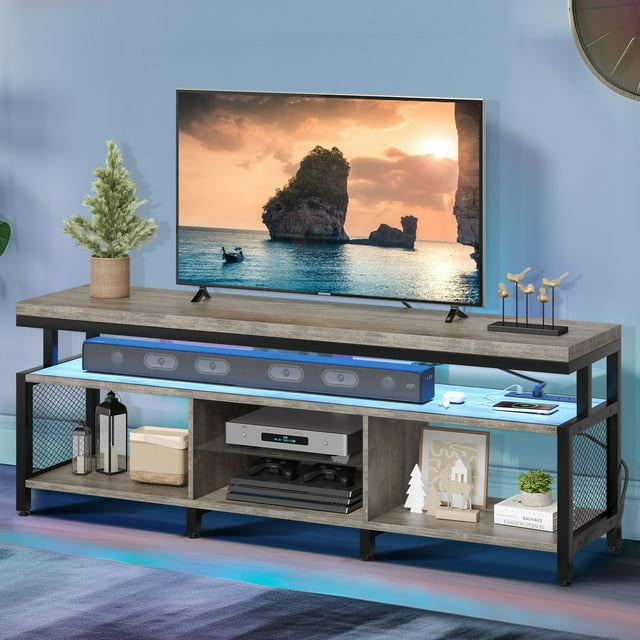 DEXTRUS LED TV Stands w/Power Outlets, Industrial TV Stand for 55/60/65 ...