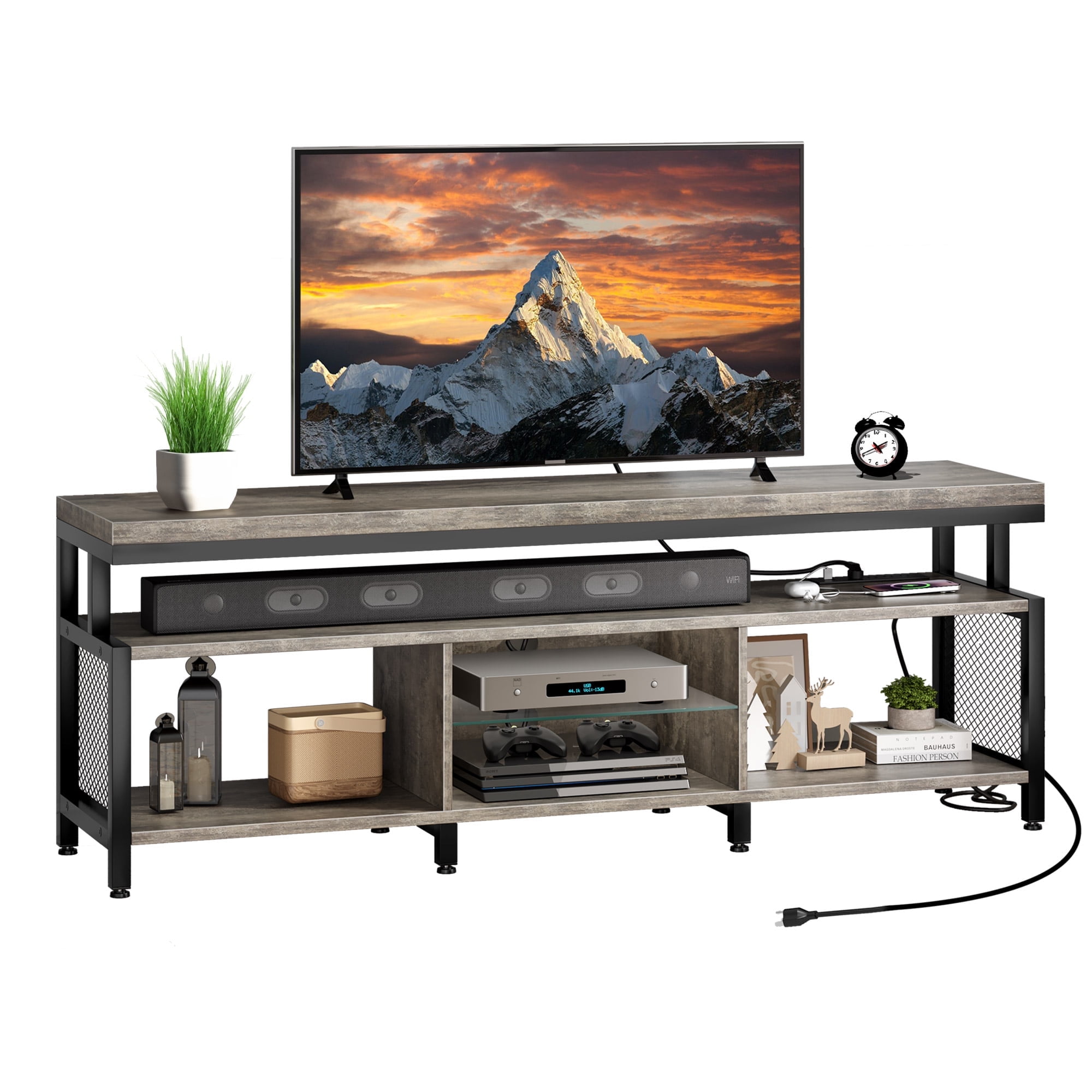 DEXTRUS LED TV Stands w/Power Outlets, Industrial TV Stand for 55/60/65 ...