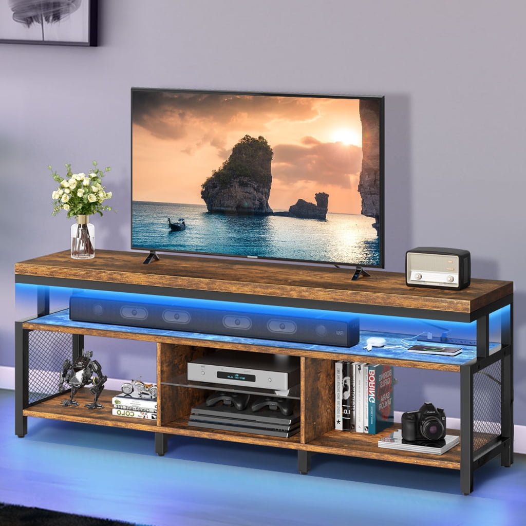 Dexturs LED TV Stands w/Power Outlets, Industrial TV Stand for 55/60/65 ...