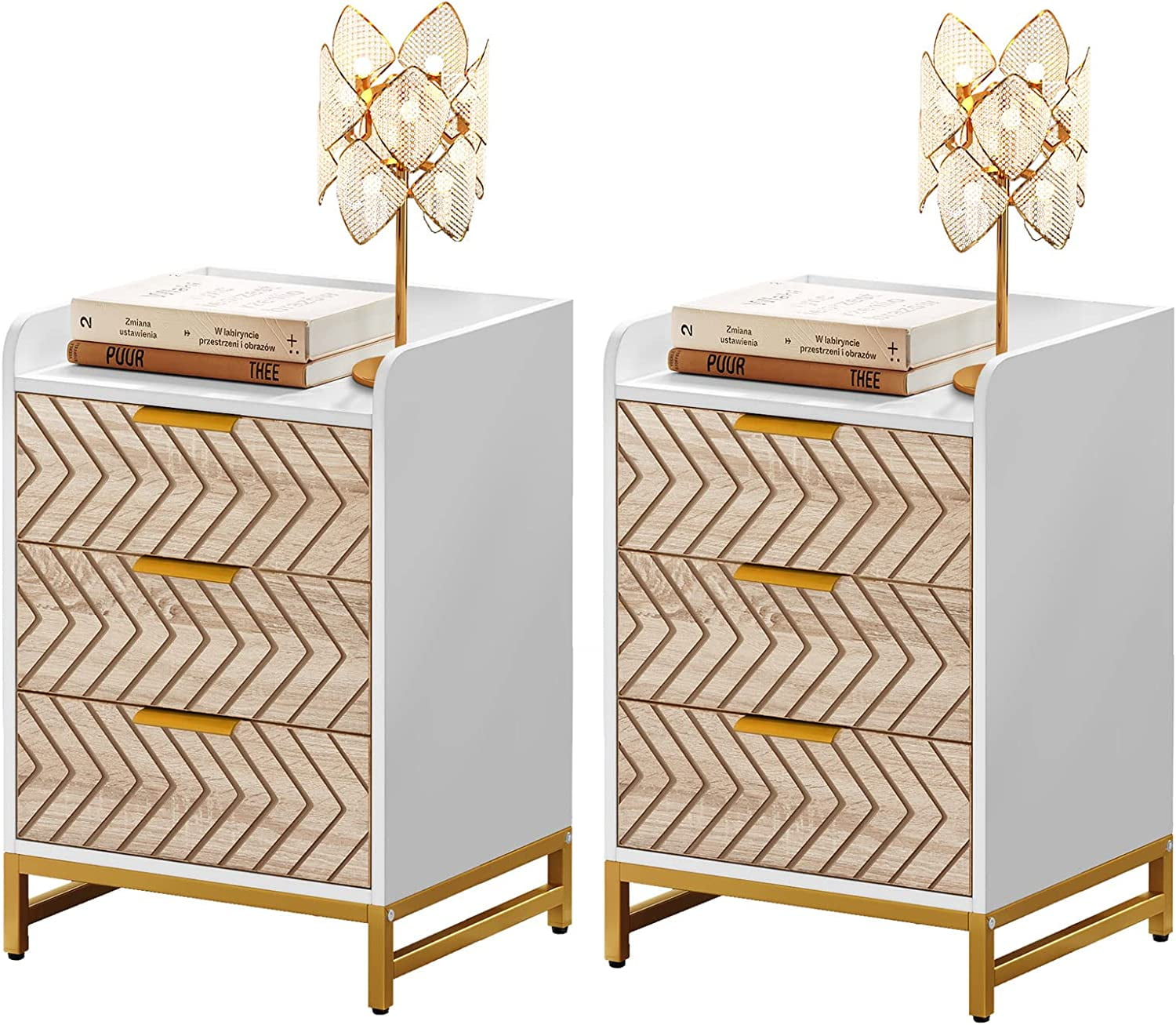 DEXTRUS Modern 3-Drawer Nightstand, End Side Bedside Table with Chevron ...