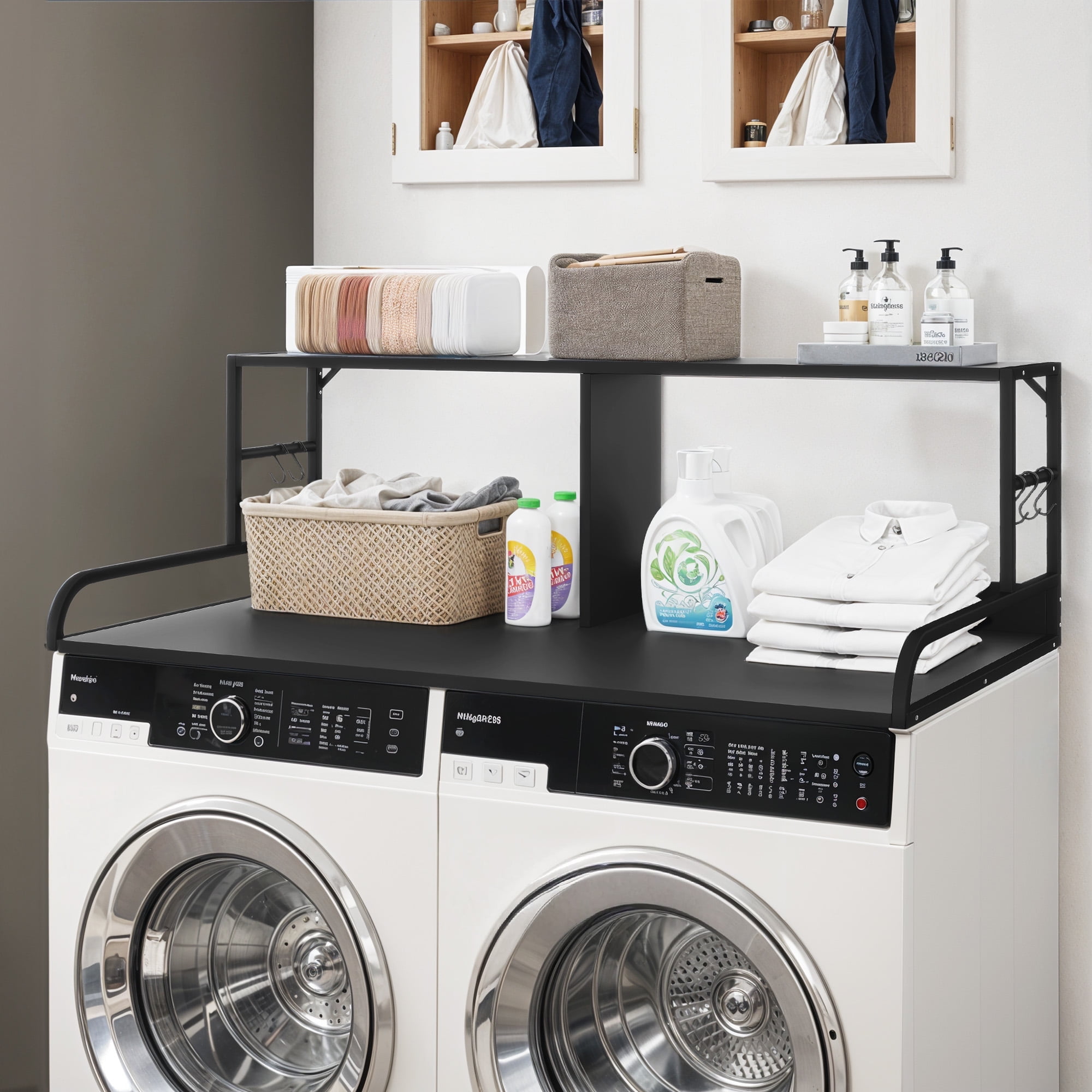 DEXTRUS Over Washer Storage Shelf with Hooks, 2-Tier Laundry Room ...