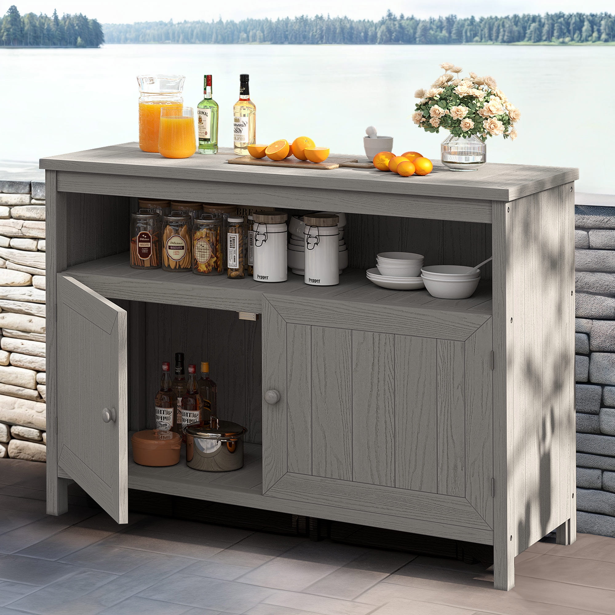 Dextrus Weatherproof Patio Outdoor Console Sideboard Buffet, Plastic ...