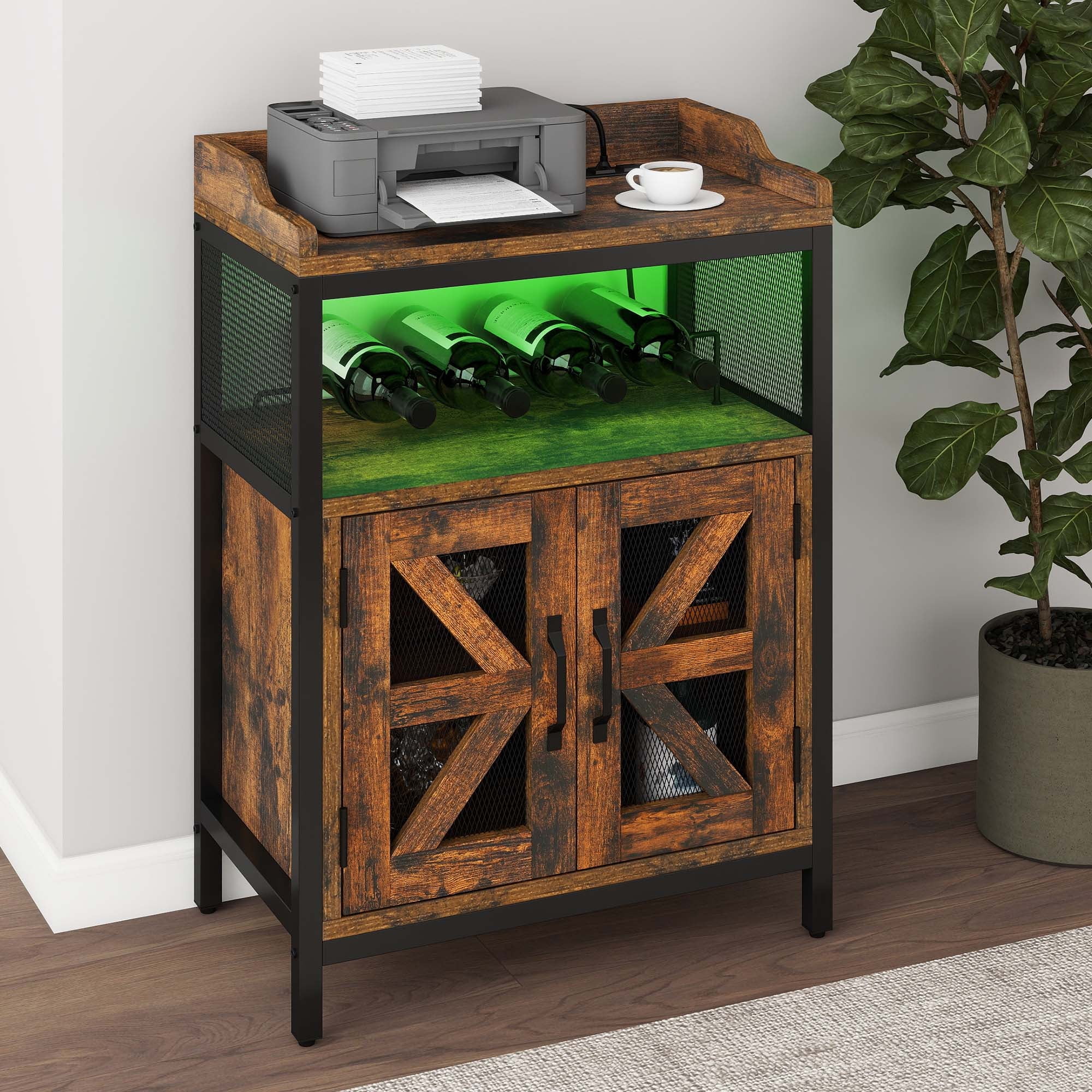 DEXTRUS Wine Bar Cabinet with Power Outlet & LED Lights, Home Bar Unit ...