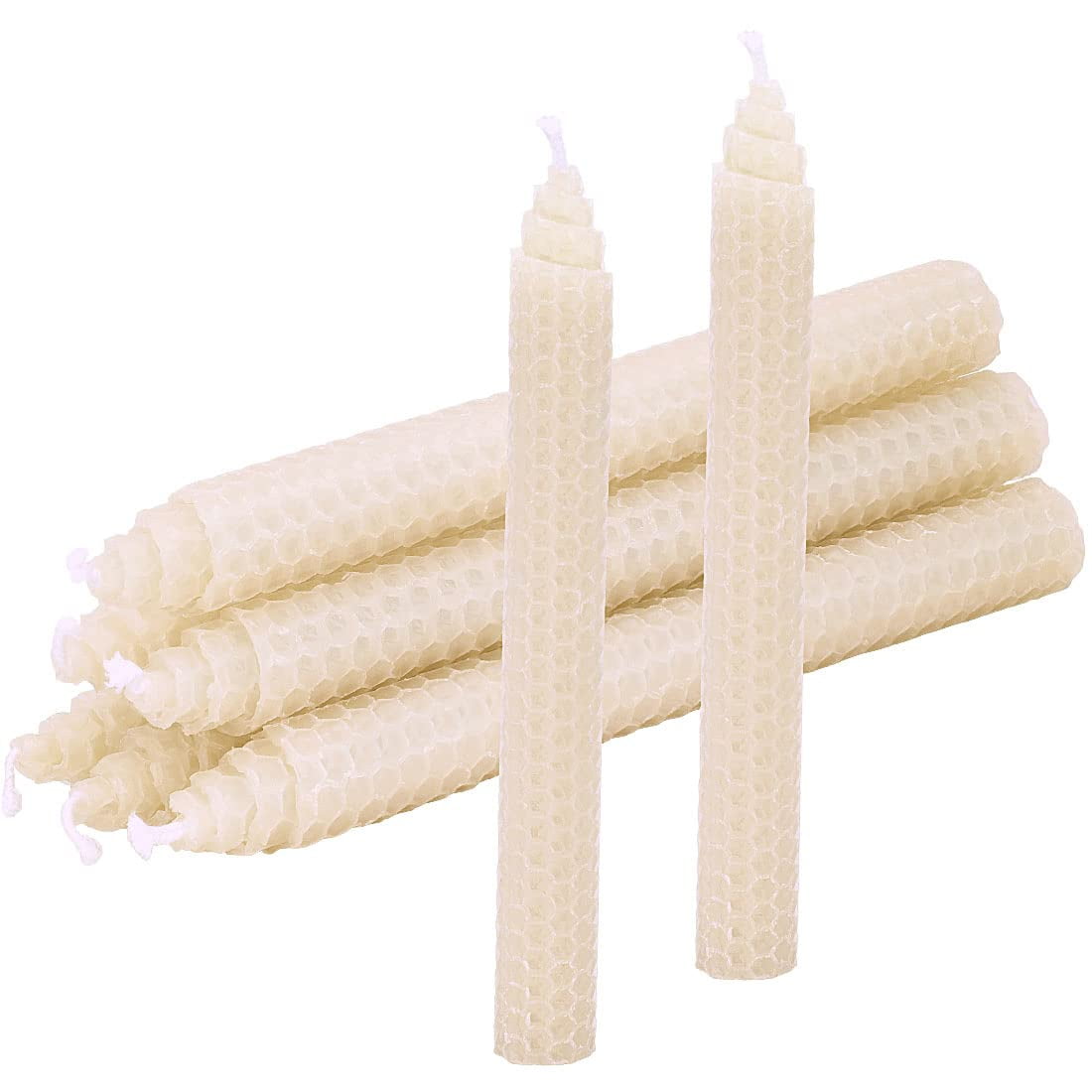 DEYBBY 8 Inch White Beeswax Taper Candles, Natural Honey Comb Hand ...