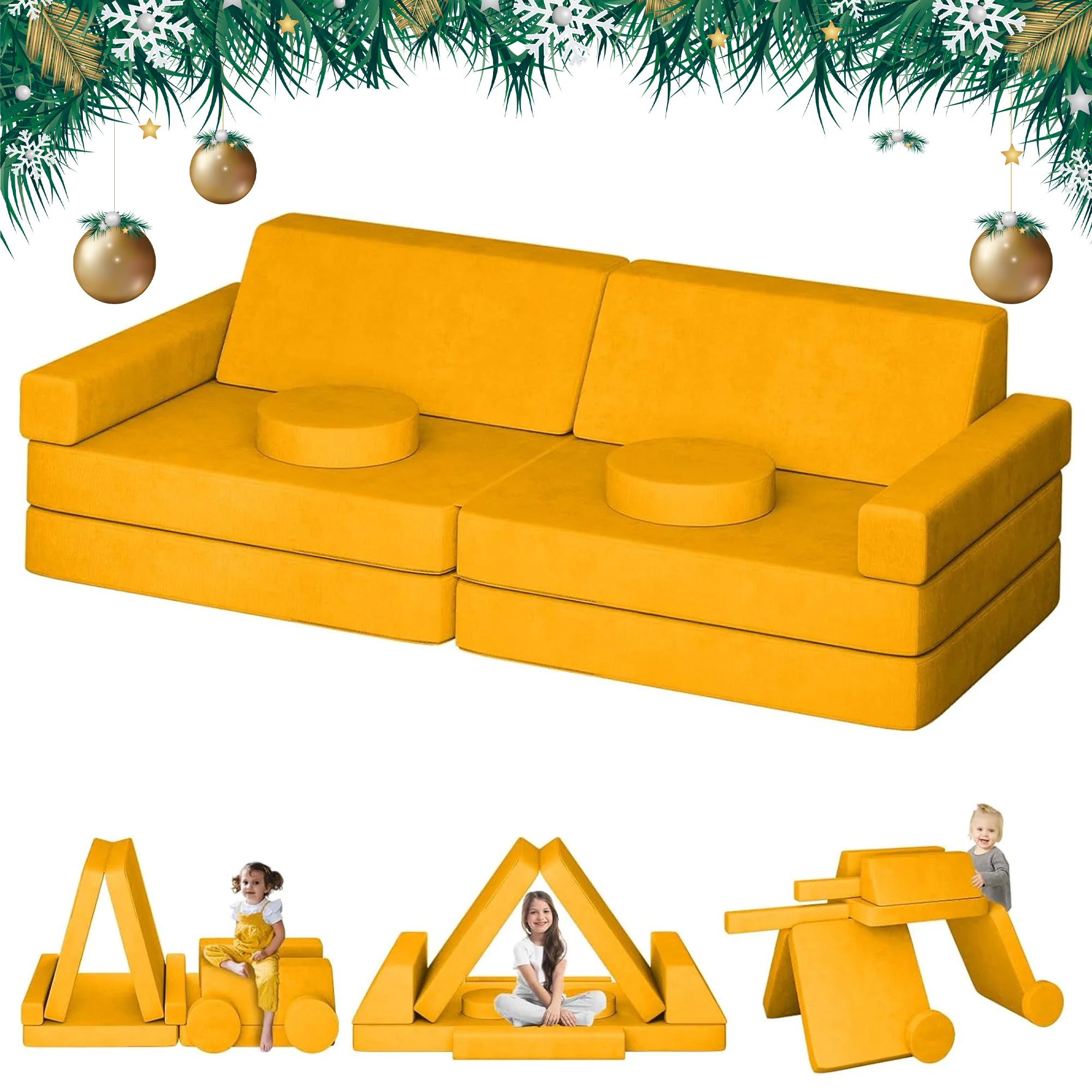 DEYGIA 10Pcs Modular Kids Sofa, 65.4" Kids Play Couch for Playroom ...