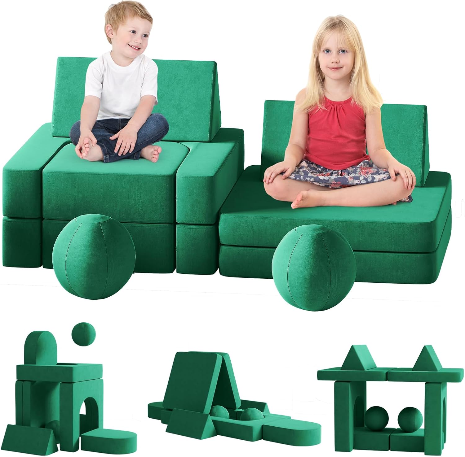 DEYGIA Inflatable Kids Couch with 2 Balls and Tunnel, Green Toddler ...