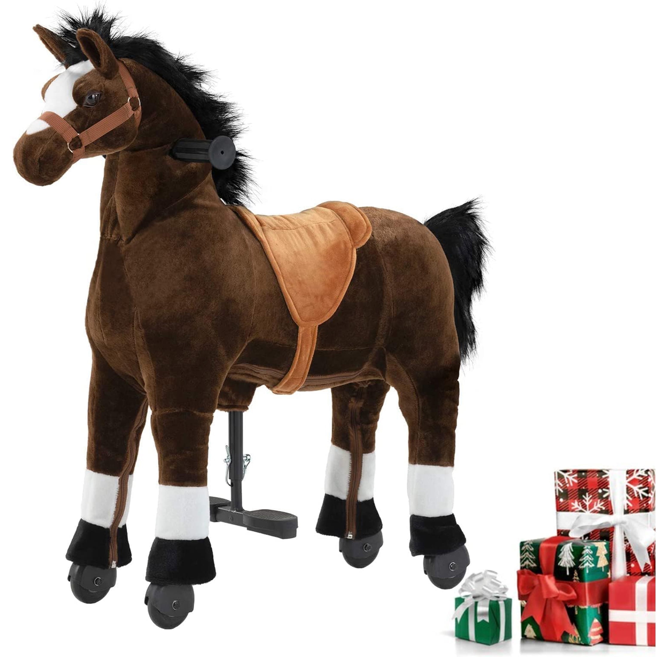 "DEYGIA Ride-On Horse with Handlebar, Mechanical Plush Toy, Ages 4-9 ...