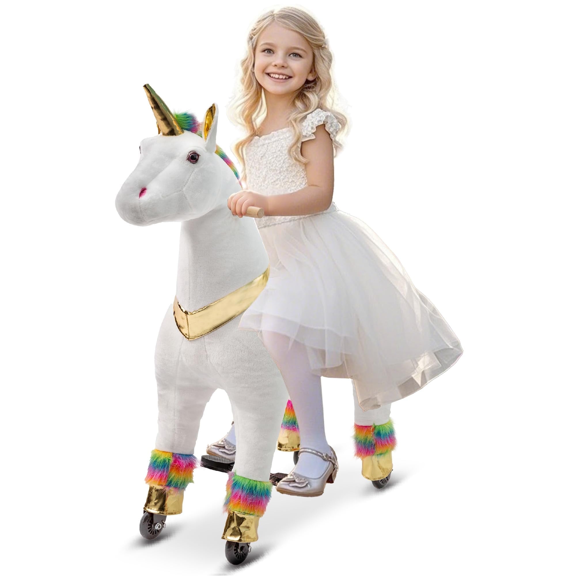 DEYGIA Unicorn Ride on Toys, Mechanical Cycle Walking Action Plush ...