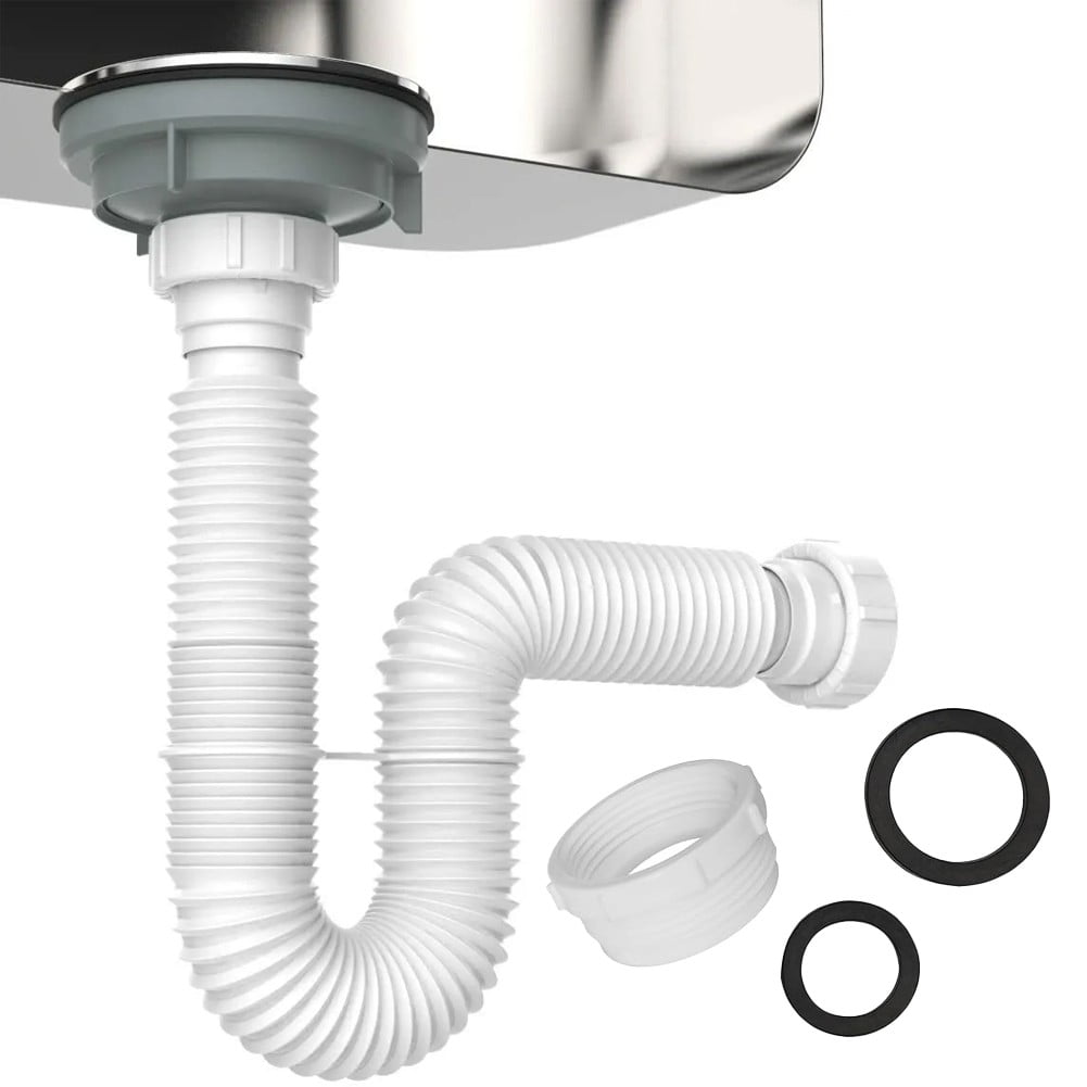 DEYISI Flexible Sink Drain Pipe 1-1/2\" & 1-1/4\" P-Trap Kit With ...