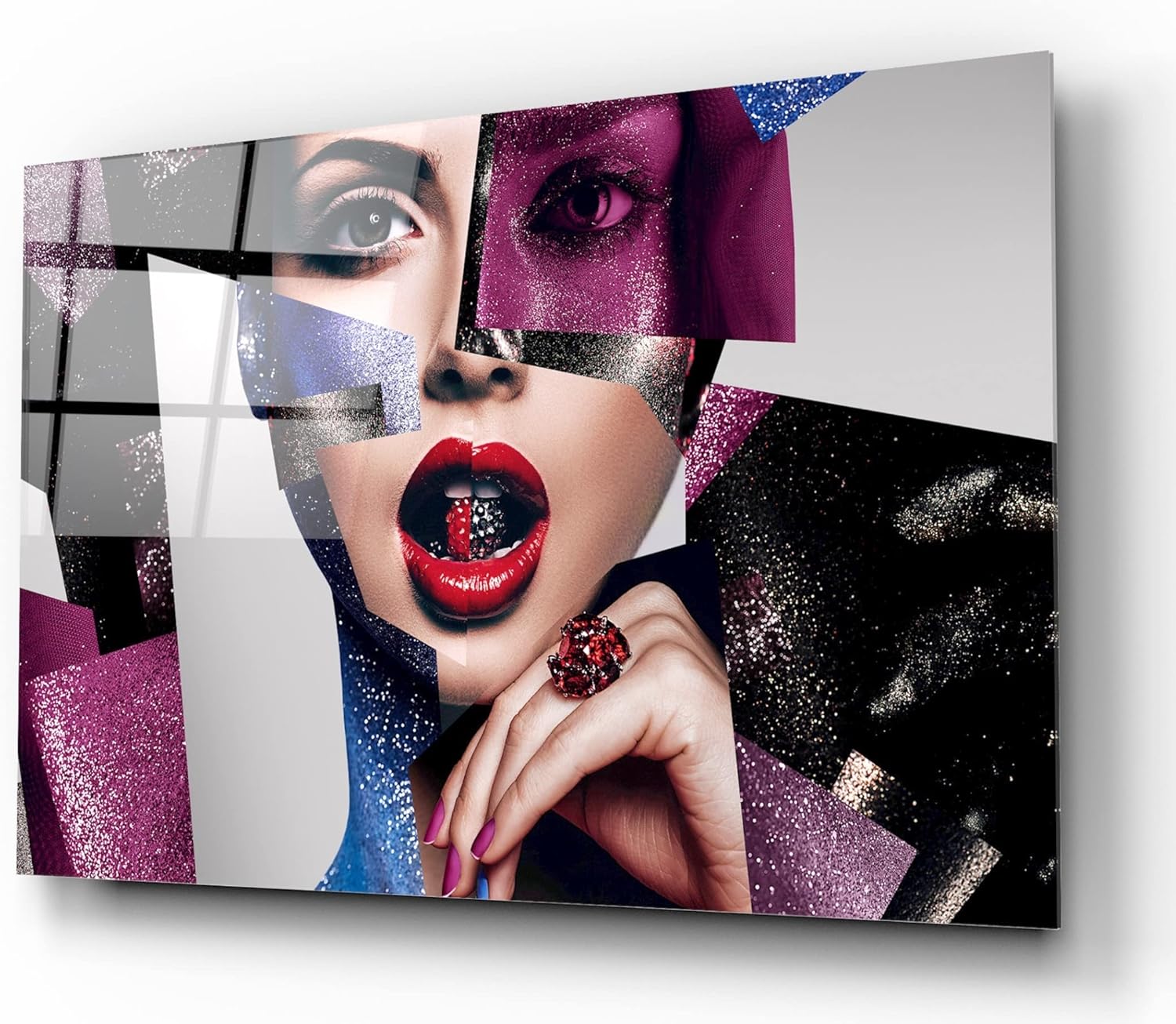 DEYOU A Blueberry in Lady Mouth With Blue and Pink Color Tempered Glass ...