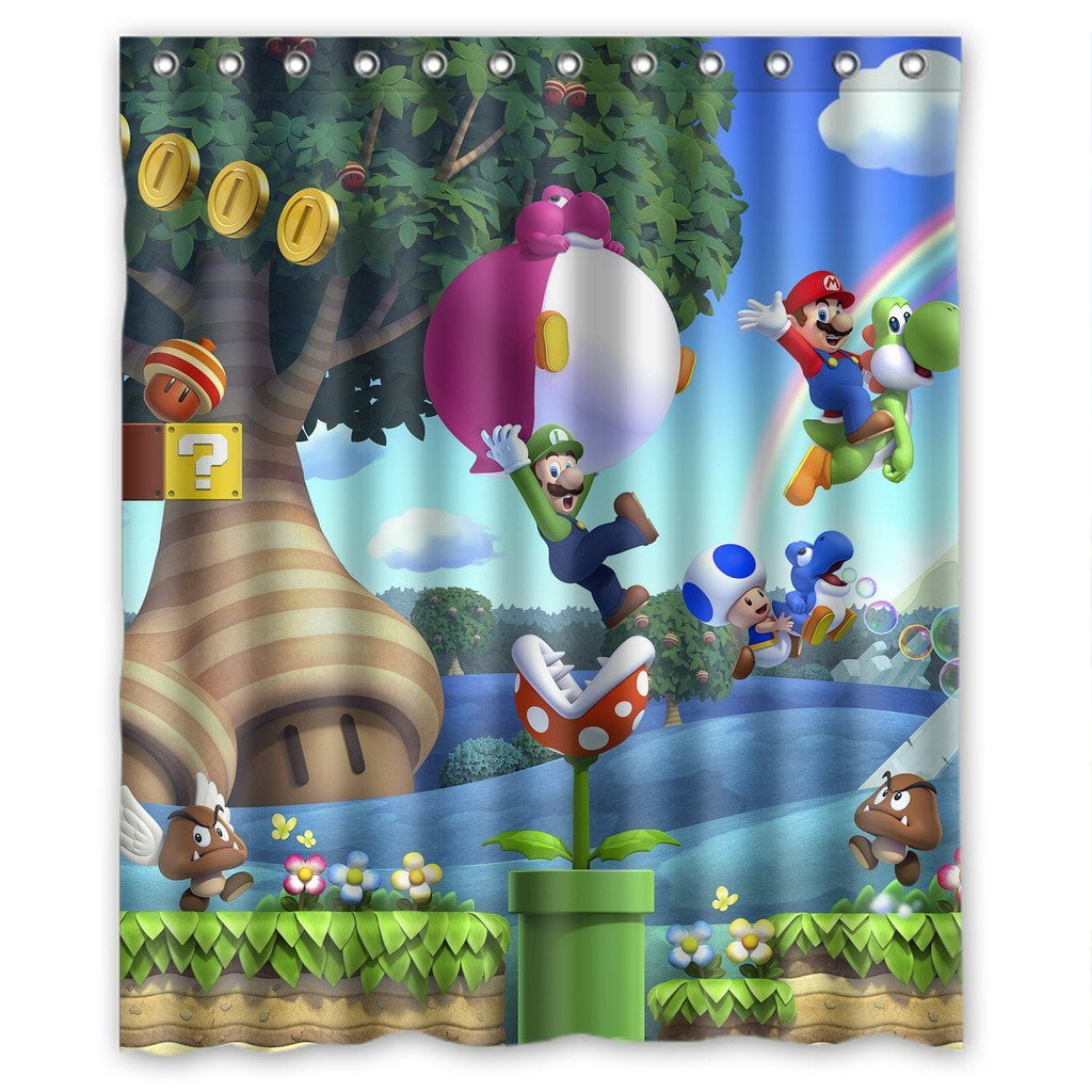 DEYOU Adorable Super Mario Cartoon Image Shower Curtain Polyester ...