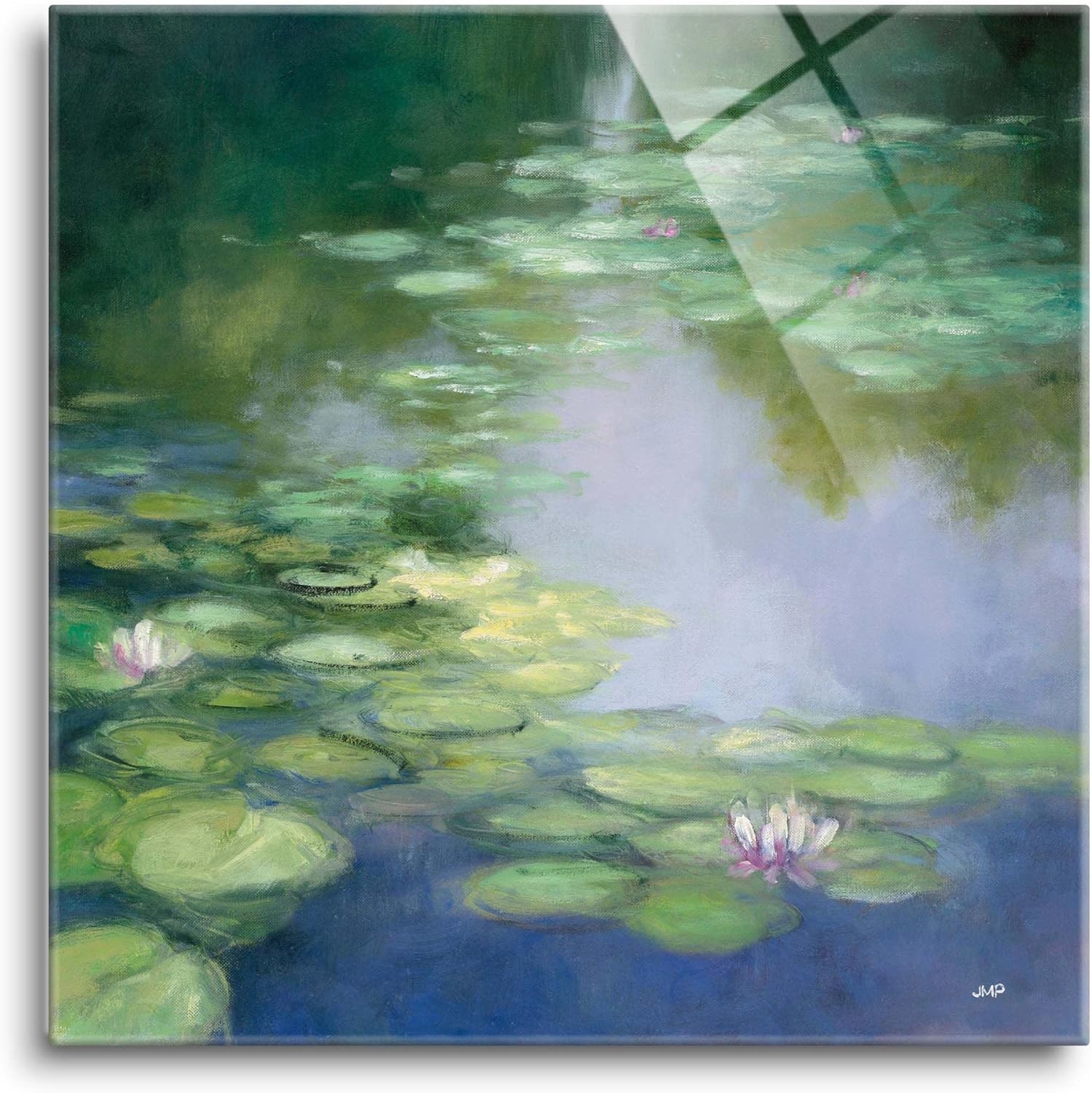 DEYOU Blue Lily I, Modern Glass Wall Art, Frameless, Tempered Glass ...
