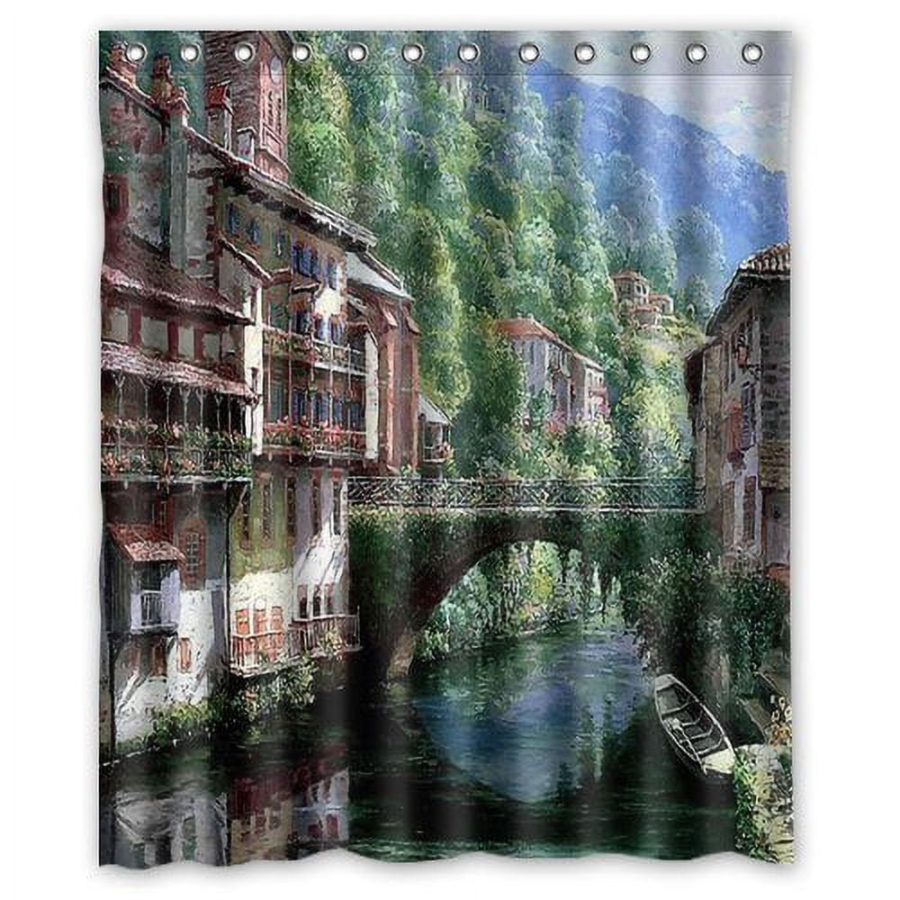 DEYOU Built by the river town Shower Curtain Polyester Fabric Bathroom ...