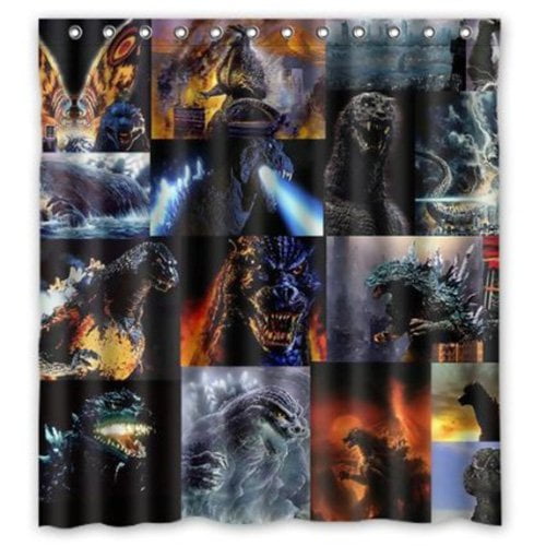DEYOU Godzilla Fire Checked Shower Curtain Polyester Fabric Bathroom ...