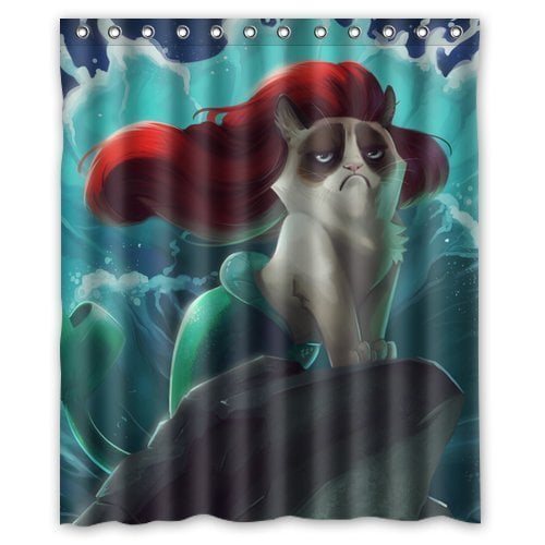 DEYOU Grumpy Cat of Little Mermaid Shower Curtain Polyester Fabric ...