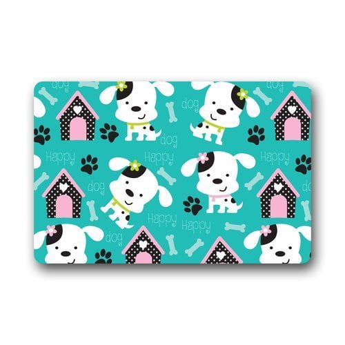 DEYOU Happy Dog Pattern With Paw Print and Bone Doormat Outdoor Indoor ...