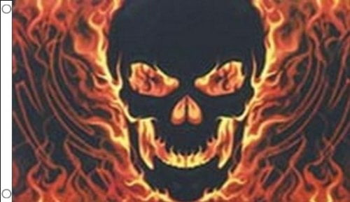 DEYOU Skull With Fire Flames Burning Gothic Flag 3x5 Feet Banner Flag ...