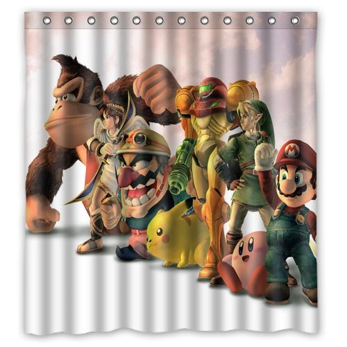 DEYOU Super Smash Bros Pikachu Mario Shower Curtain Polyester Fabric ...
