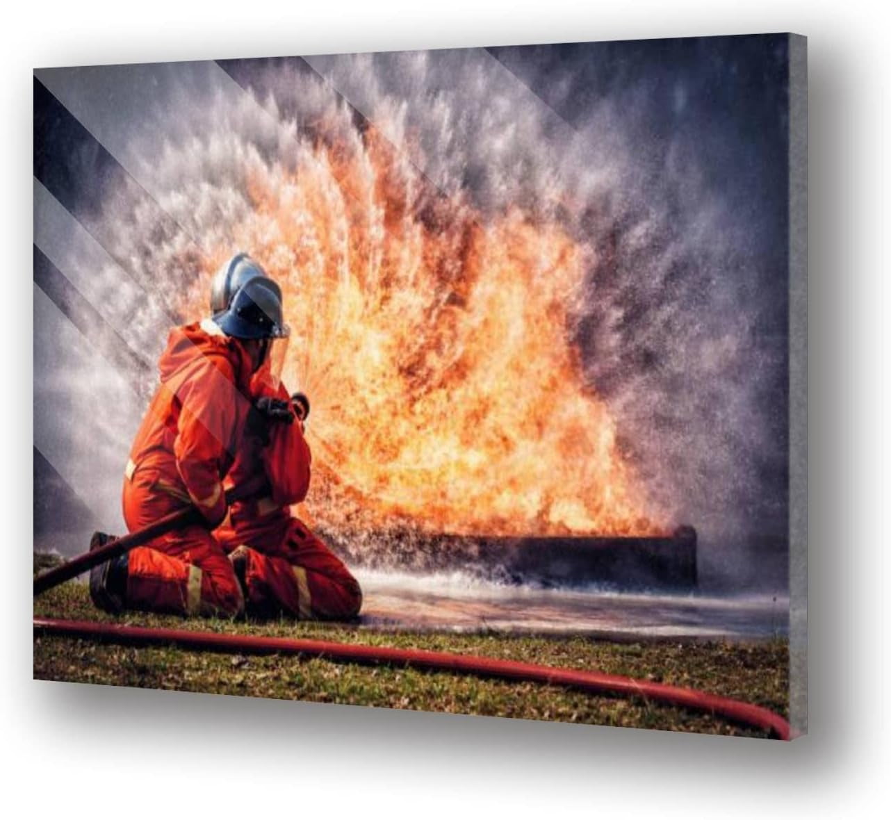 DEYOU Tempered Glass Wall Art Firefighter in fire fighting suit ...