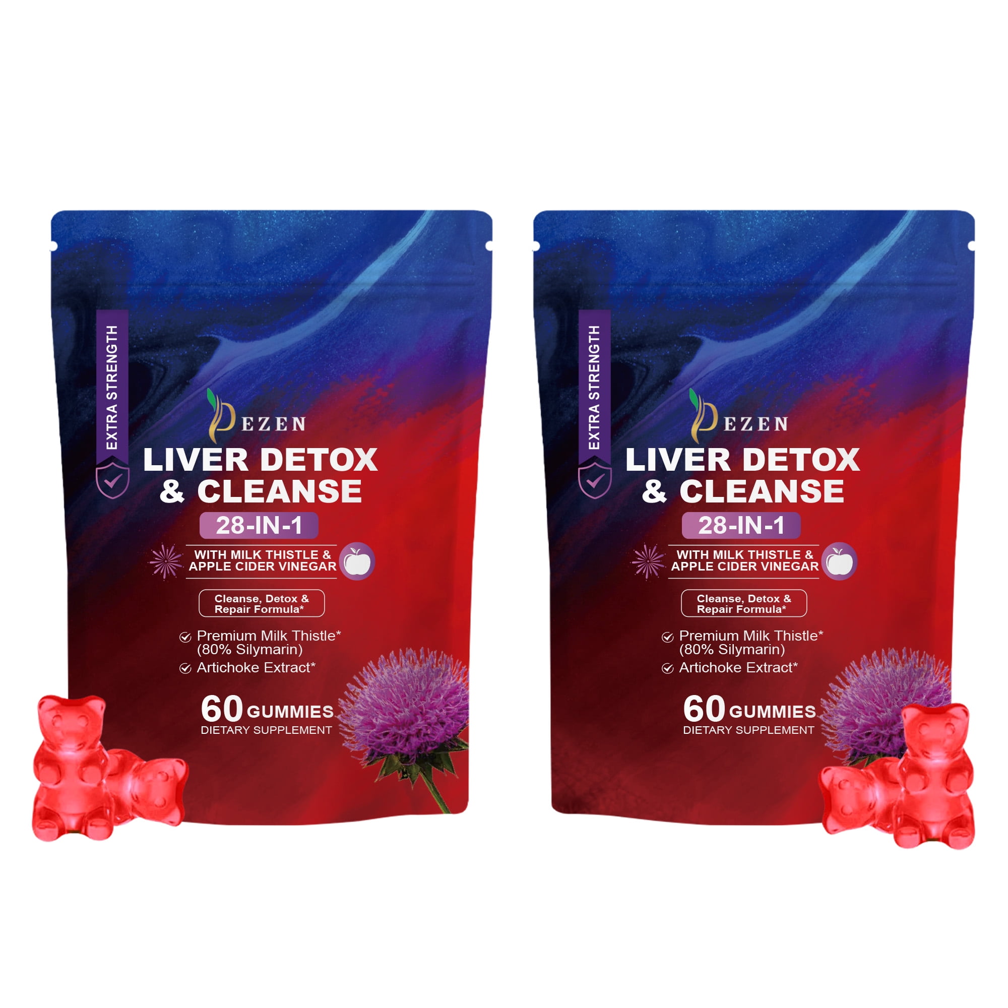 DEZEN 2Pcs Extra Strength Liver Detox Cleanse Gummies 28-in-1 with Milk ...