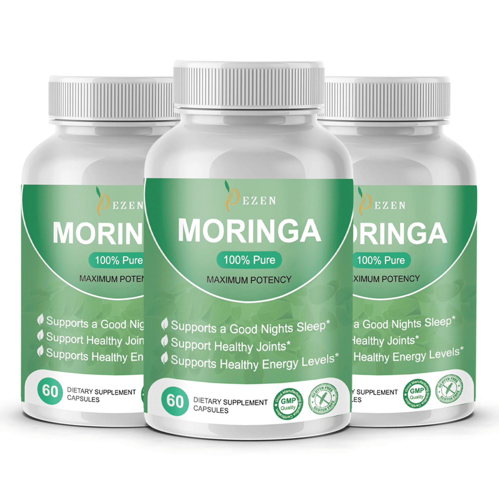 DEZEN 3Pcs Moringa Powder Capsules Pure Nutrient Rich Natural Green Antioxidant Super food for ...