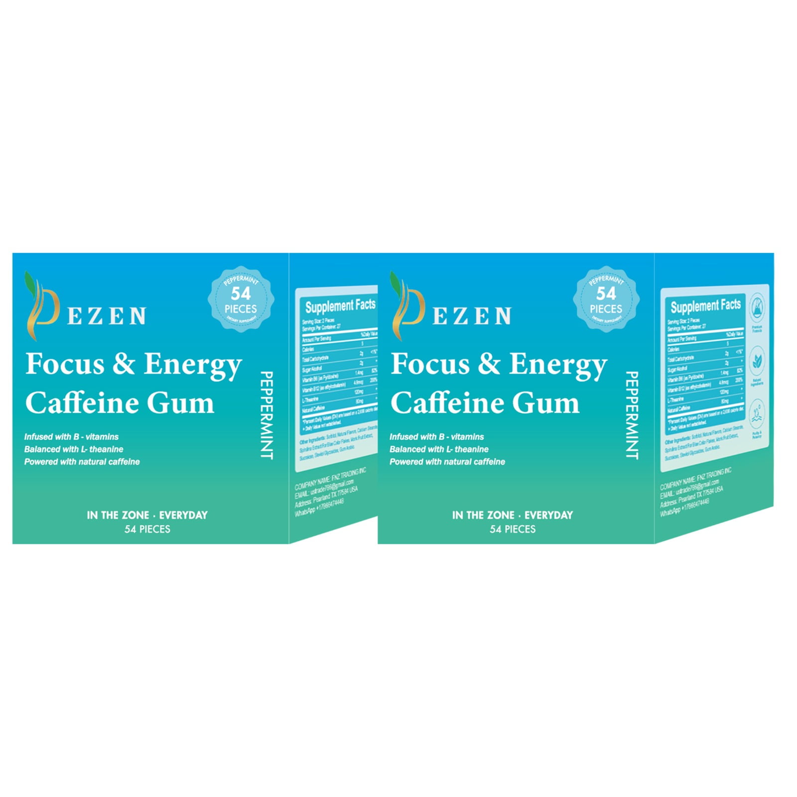 DEZEN Energy Caffeine Mint Gum 108Pcs with L-Theanine + Caffeine + Vitamin B12 & B6, Nootropic ...