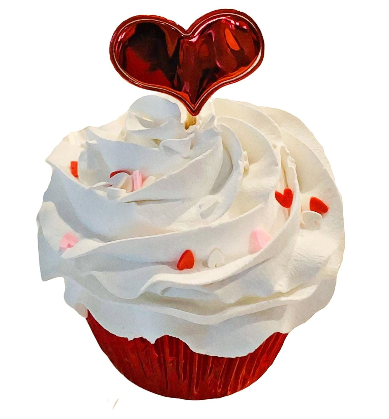 DEZICAKES Fake Cupcake Valentine Cupcake Red Metallic Heart Fake Food ...
