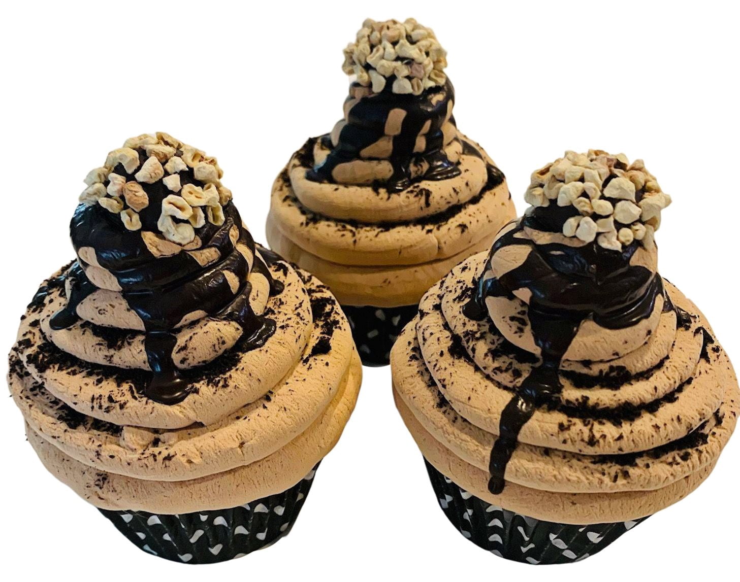 DEZICAKES Fake Cupcakes Chocolate Truffle Nut Cupcakes Set of 3- Faux ...