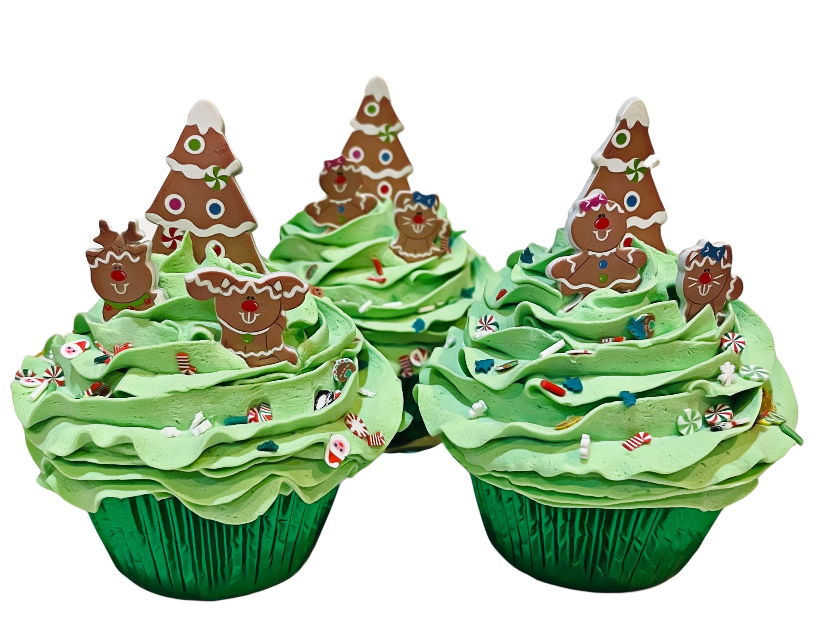 DEZICAKES Fake Cupcakes Green Christmas Pals Gingerbread Cupcakes Set ...