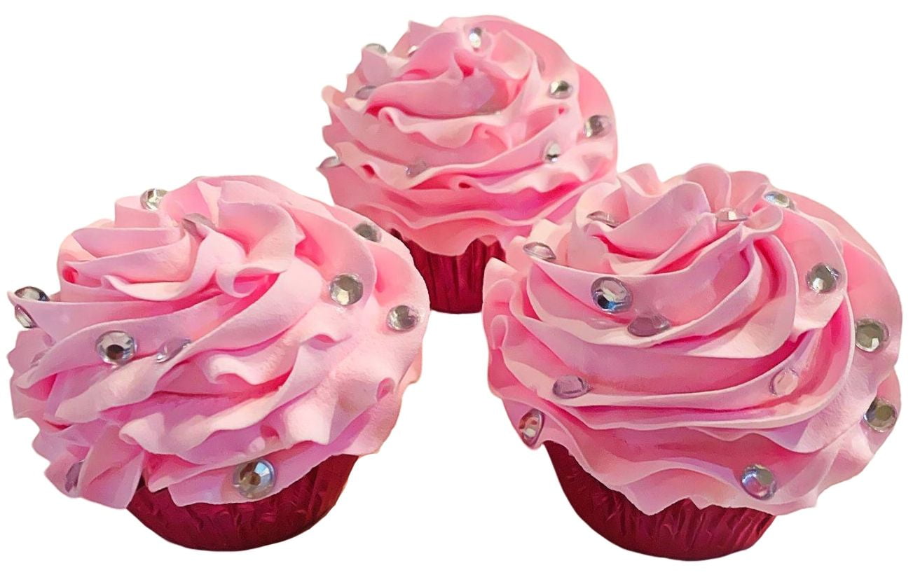 DEZICAKES Fake Cupcakes Pink Bling Cupcakes Set of 3 Prop Decoration ...