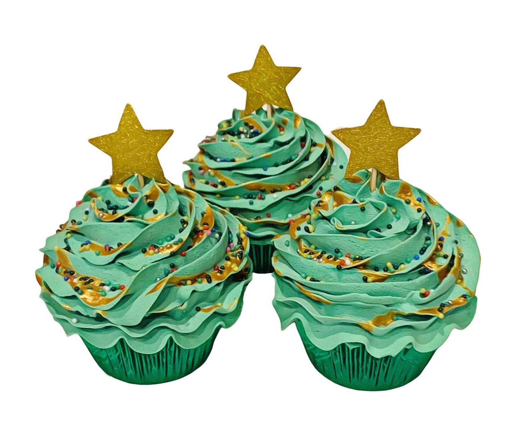 DEZICAKES Fake Cupcakes Set of 3 Top of the Tree Chrsitmas Cupcakes ...