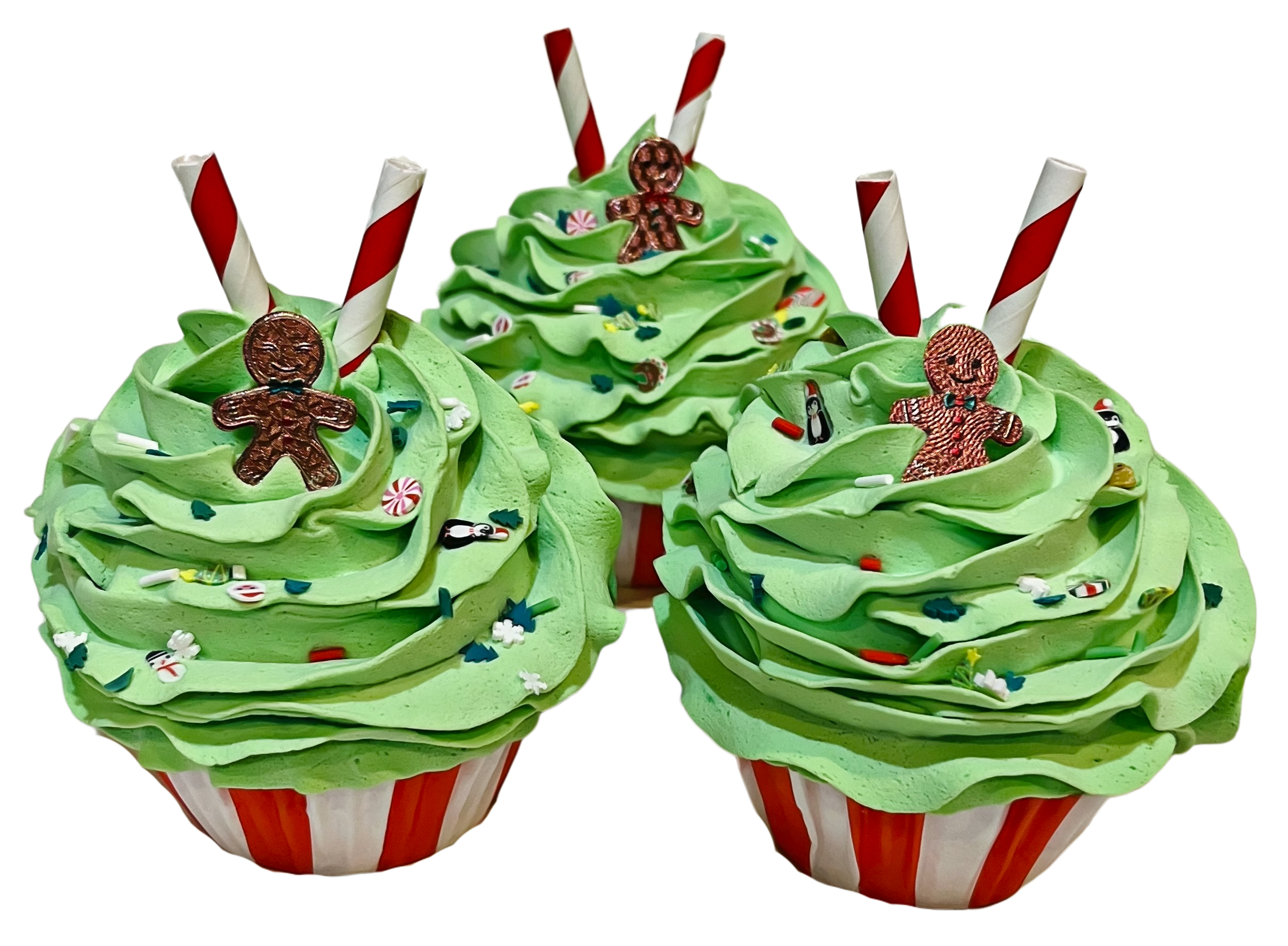 DEZICAKES Green Gingerbread Man Christmas Cupcakes Fake Holiday ...
