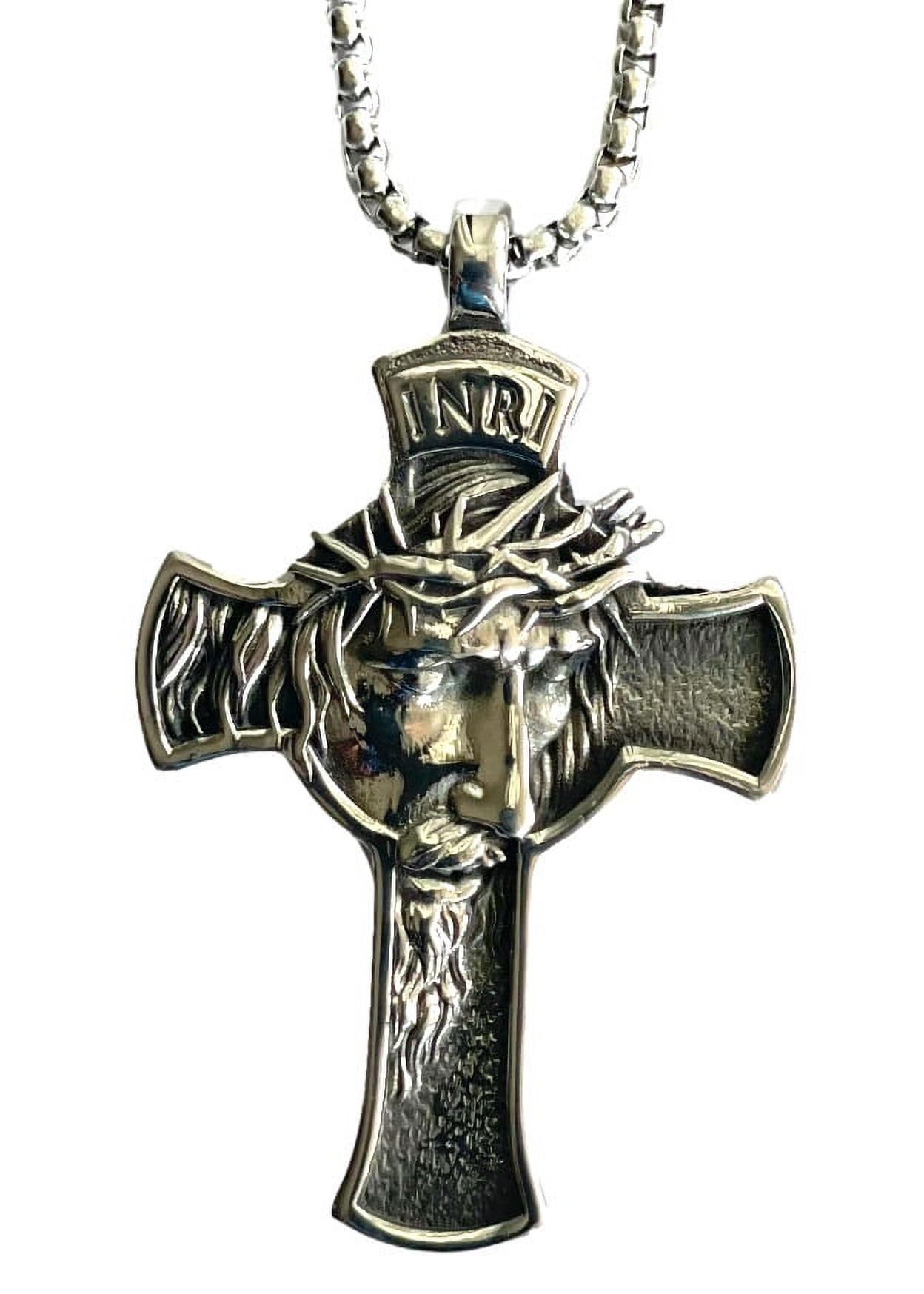 DEZILOO Men's Stainless Steel Jesus Christ Face Cross Crucifix Pendant ...