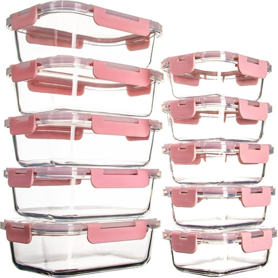 DFA 10 Pack Glass Food Storage Containers with Lids Leakproof, Airtight ...