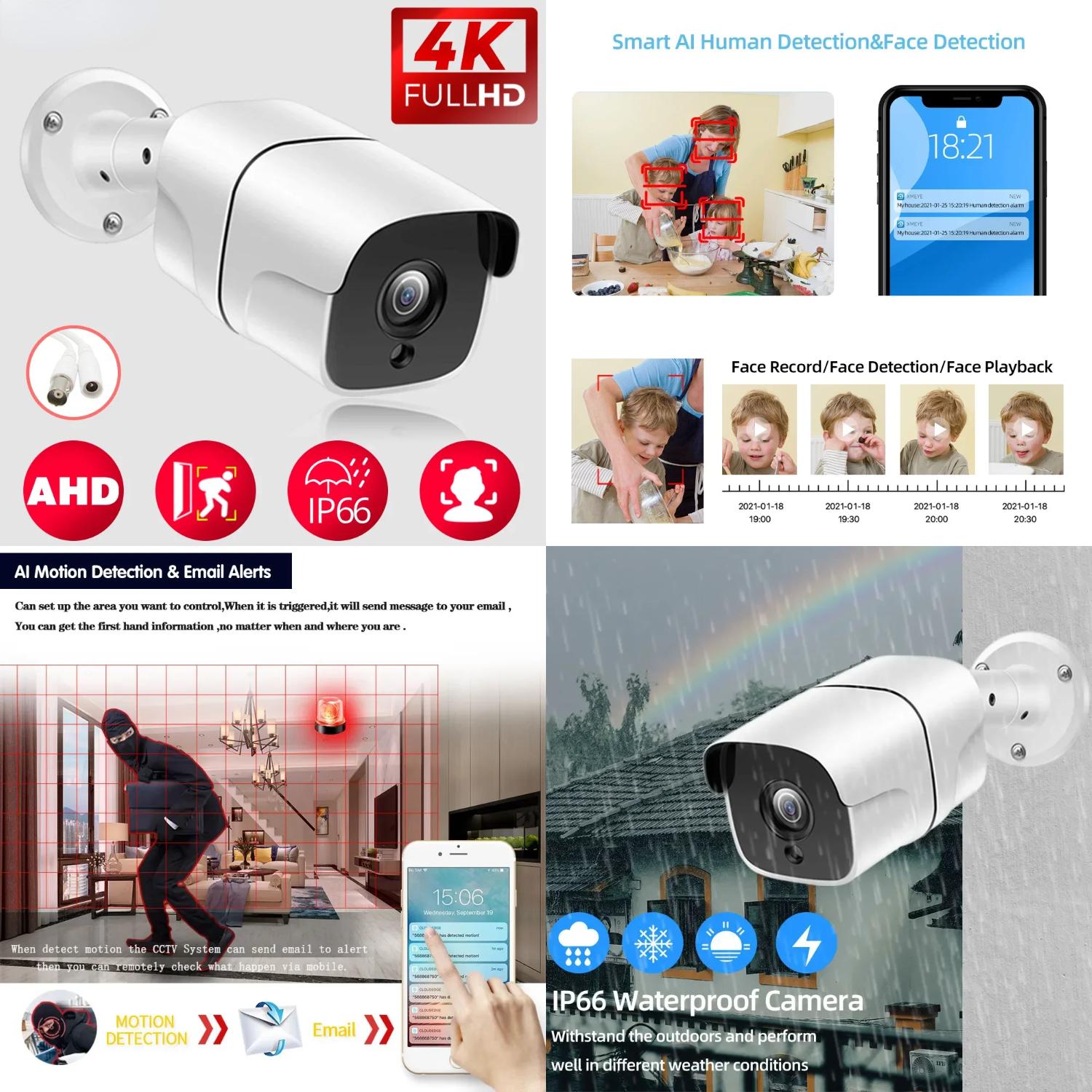 DFDIEJZ 8MP AHD Camera Face Detection Outdoor 4K Security Camera Metal ...