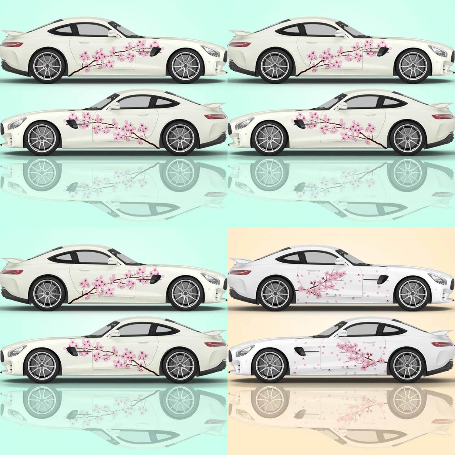 DFDIEJZ Cherry Blossom Pink Car Wrap Sticker Flower GM Wrap High ...