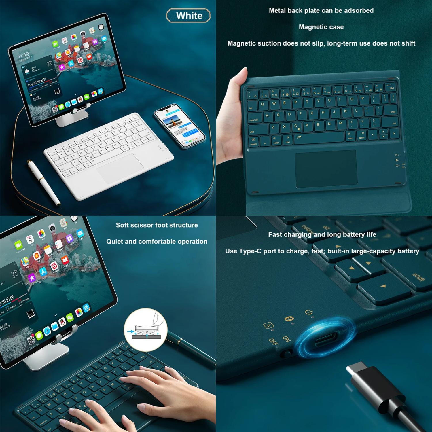 DFDIEJZ Wireless Keyboard Touch Bluetooth Keyboard Tablet Android IOS ...