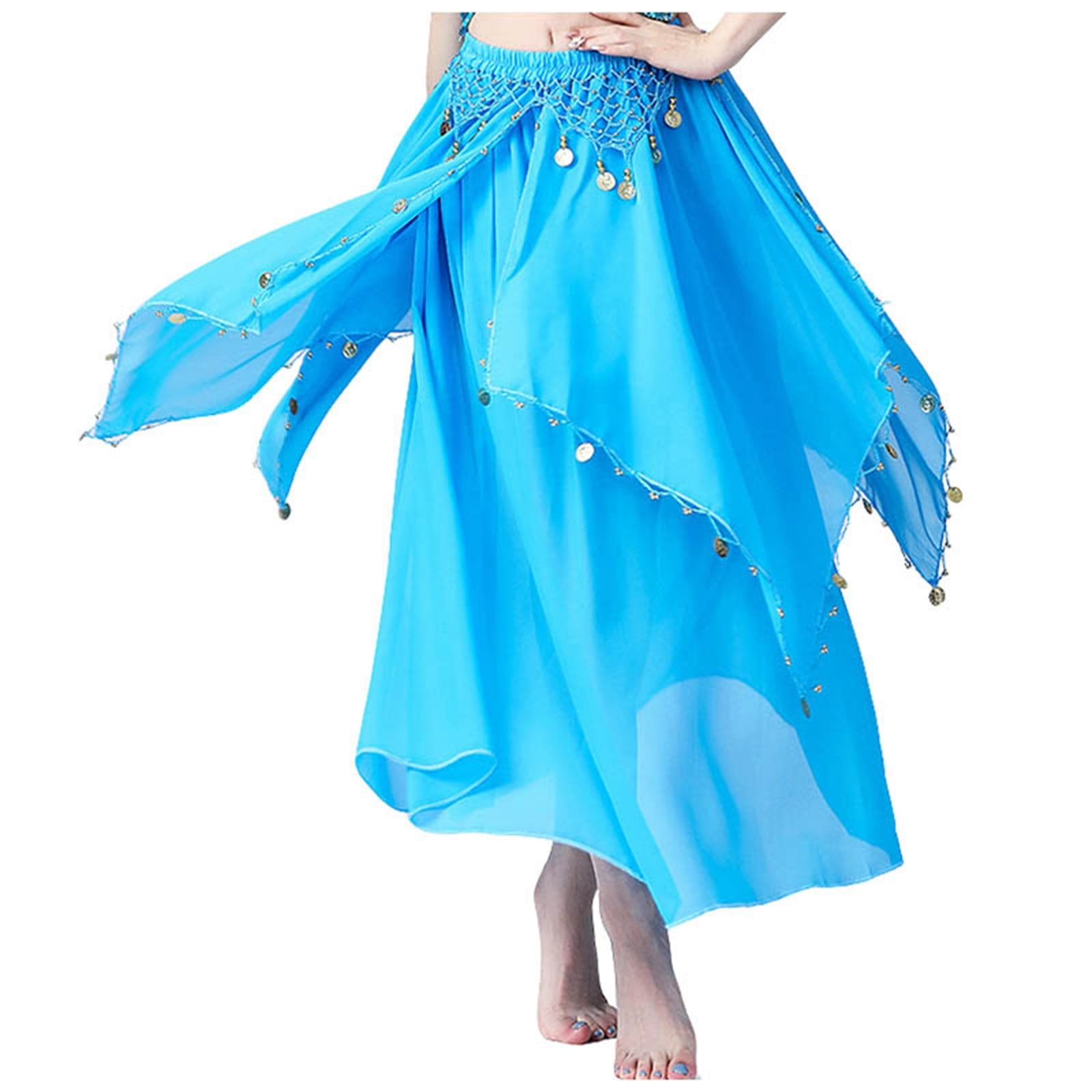 DFEK Belly Dance Chiffon Skirt with Gold Coins Belly Dancer Dancing ...