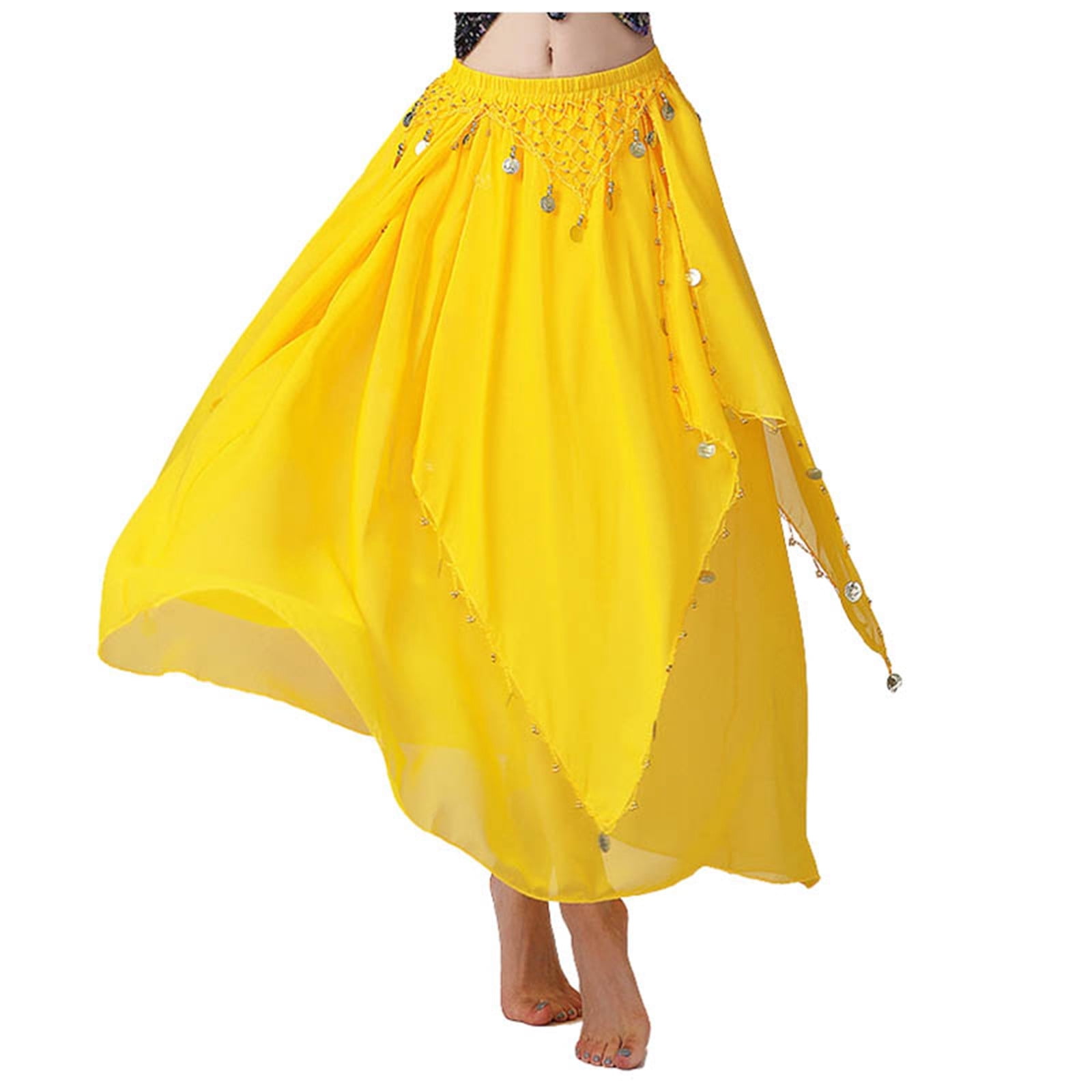 DFEK Belly Dance Chiffon Skirt with Gold Coins Belly Dancer Dancing ...