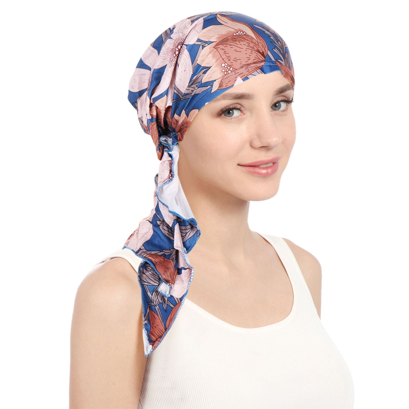 DFEK Ethnic Bohemian Floral Pleated Turban Headwrap Cover Headwear Cap ...