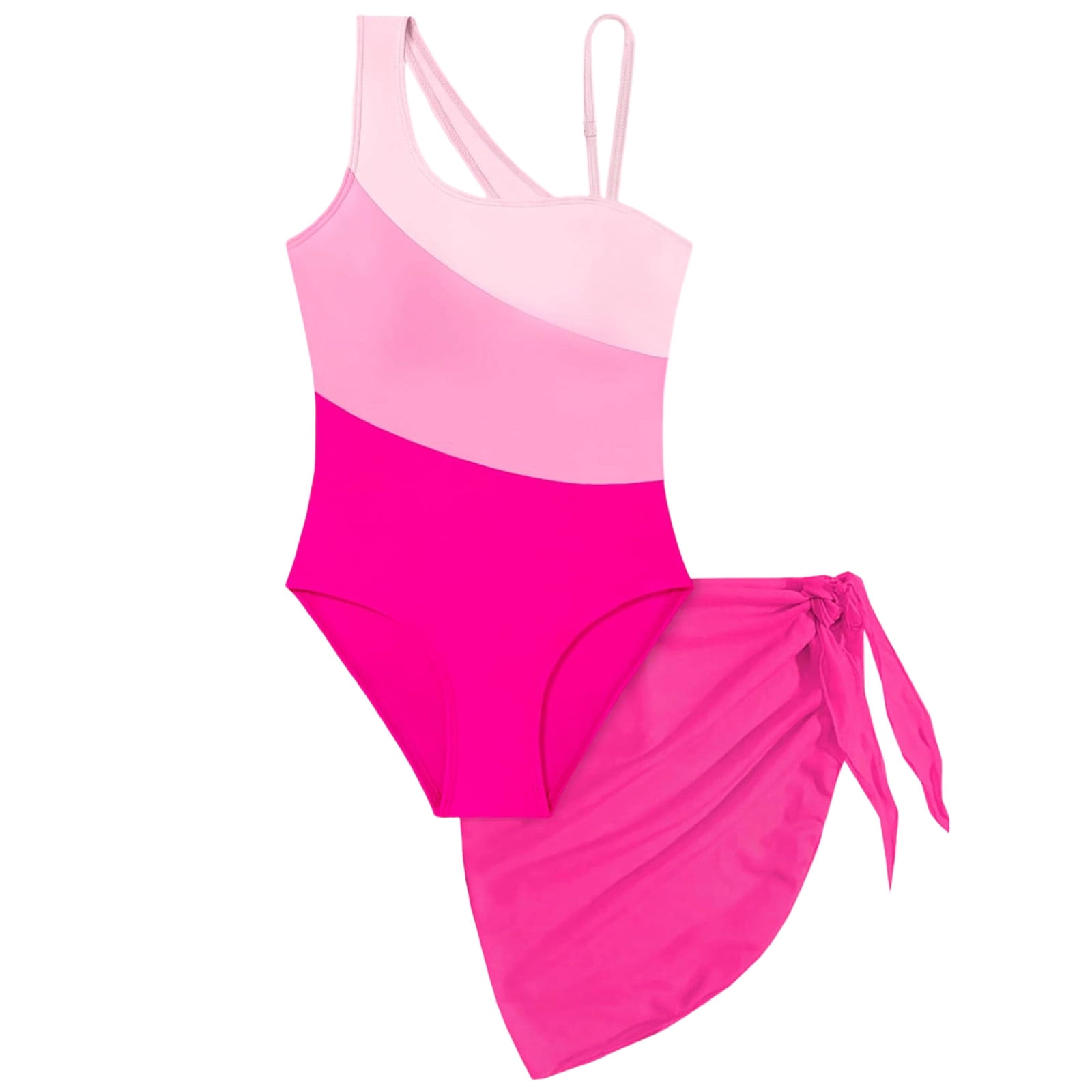 DFEK Girl's One Piece Swimsuits Color Block Cutout One Shoulder Bathing ...