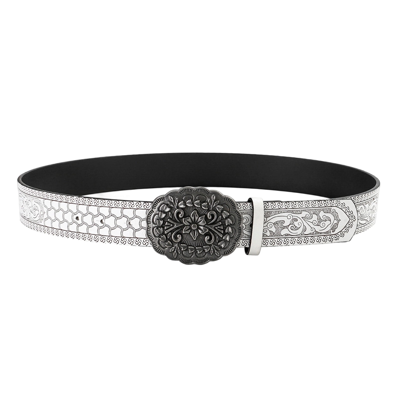 DFEK Men's Stylish Embossed Feather Pattern Belt With Engraved Plate ...