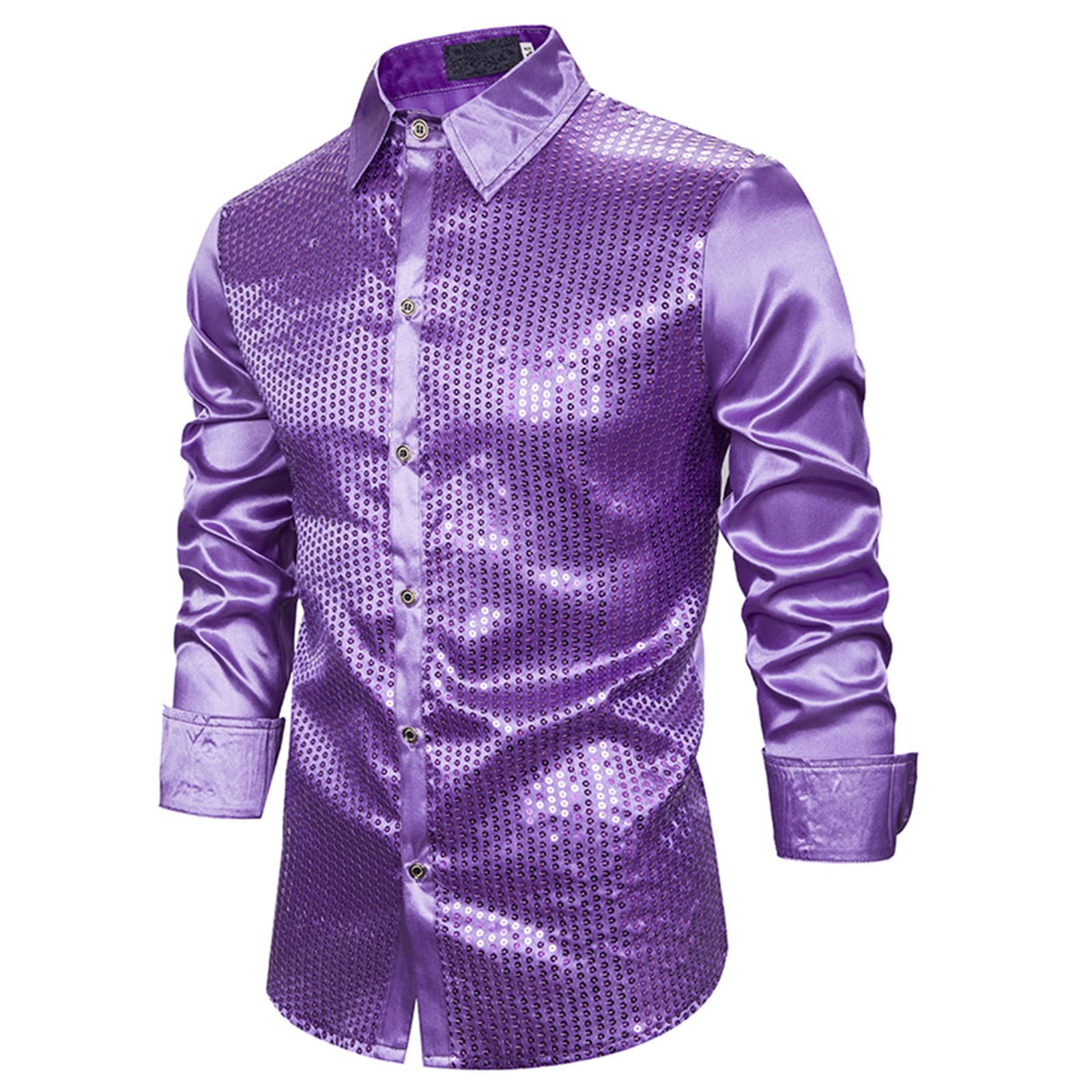 DFEK Mens Metallic Shiny Nightclub Sequins Snakeskin Shirt Long Sleeve ...