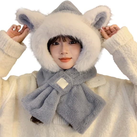 DFEK Winter Hat with Integrated Scarf and Hooded Neck Wrap for Cold ...