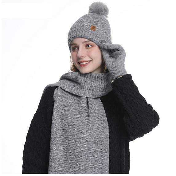 DFEK Winter Thermal Lined Knit Scarf Hat Set for Outdoor Riding and ...