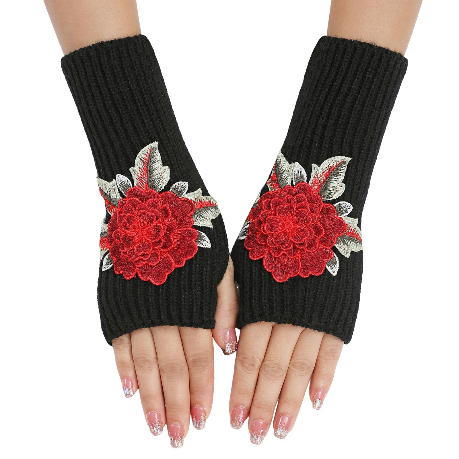 DFEK Women's Fashionable Knit Convertible Fingerless and Mittens Set ...